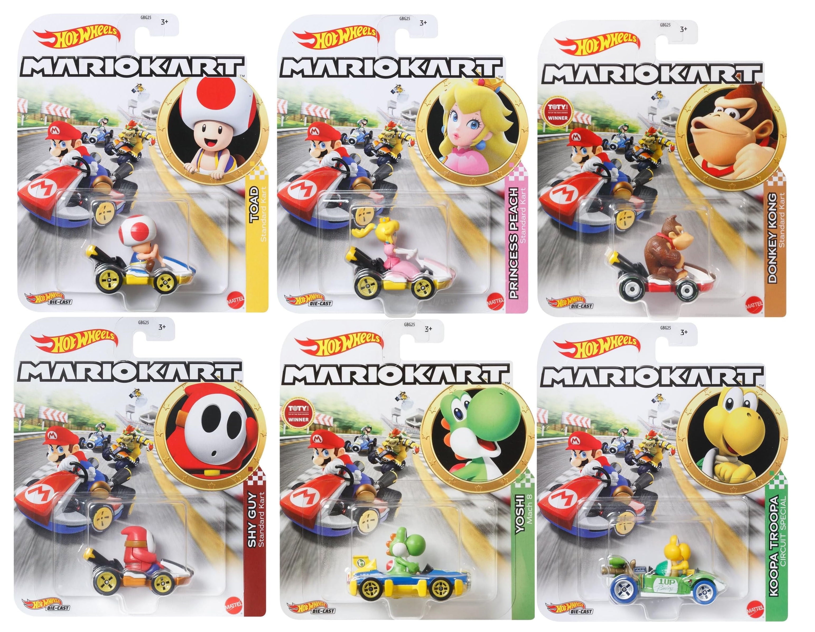 Hot Wheels Mario Kart Die-Cast Character Cars Collection, 6-Pack Set ...