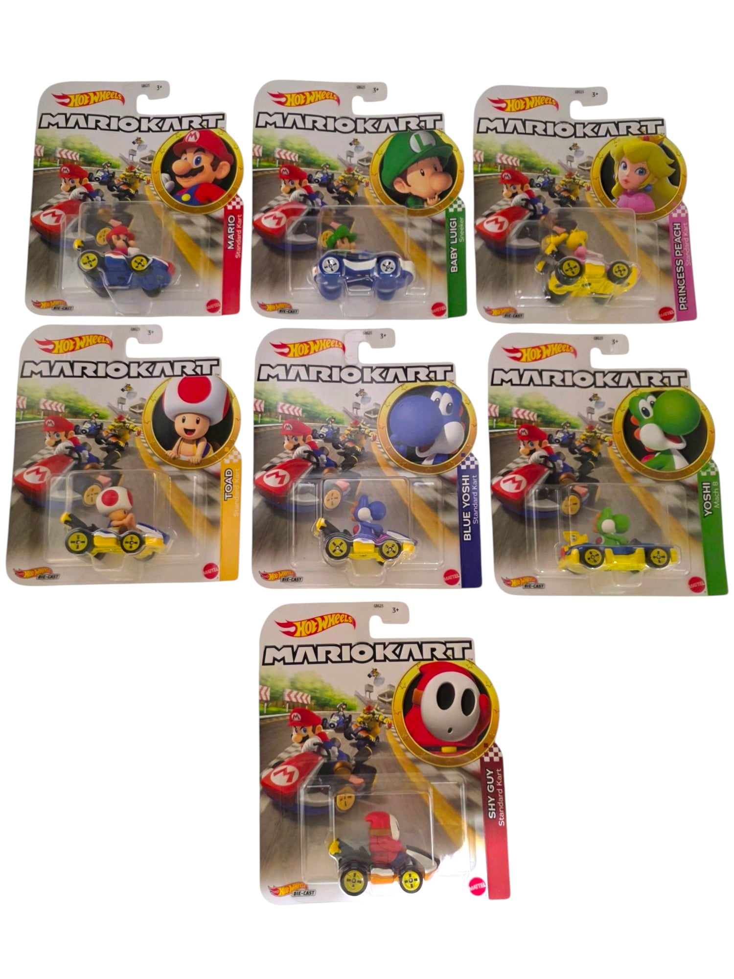 Hot Wheels Mario Kart Die-Cast Vehicle Collection, 7 Character Cars Set ...