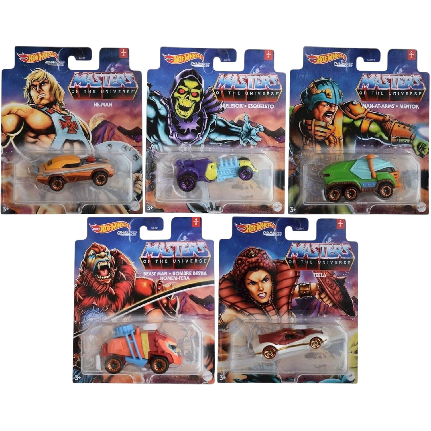 Hot Wheels Masters of The Universe Motu Character Cars Complete Set of ...