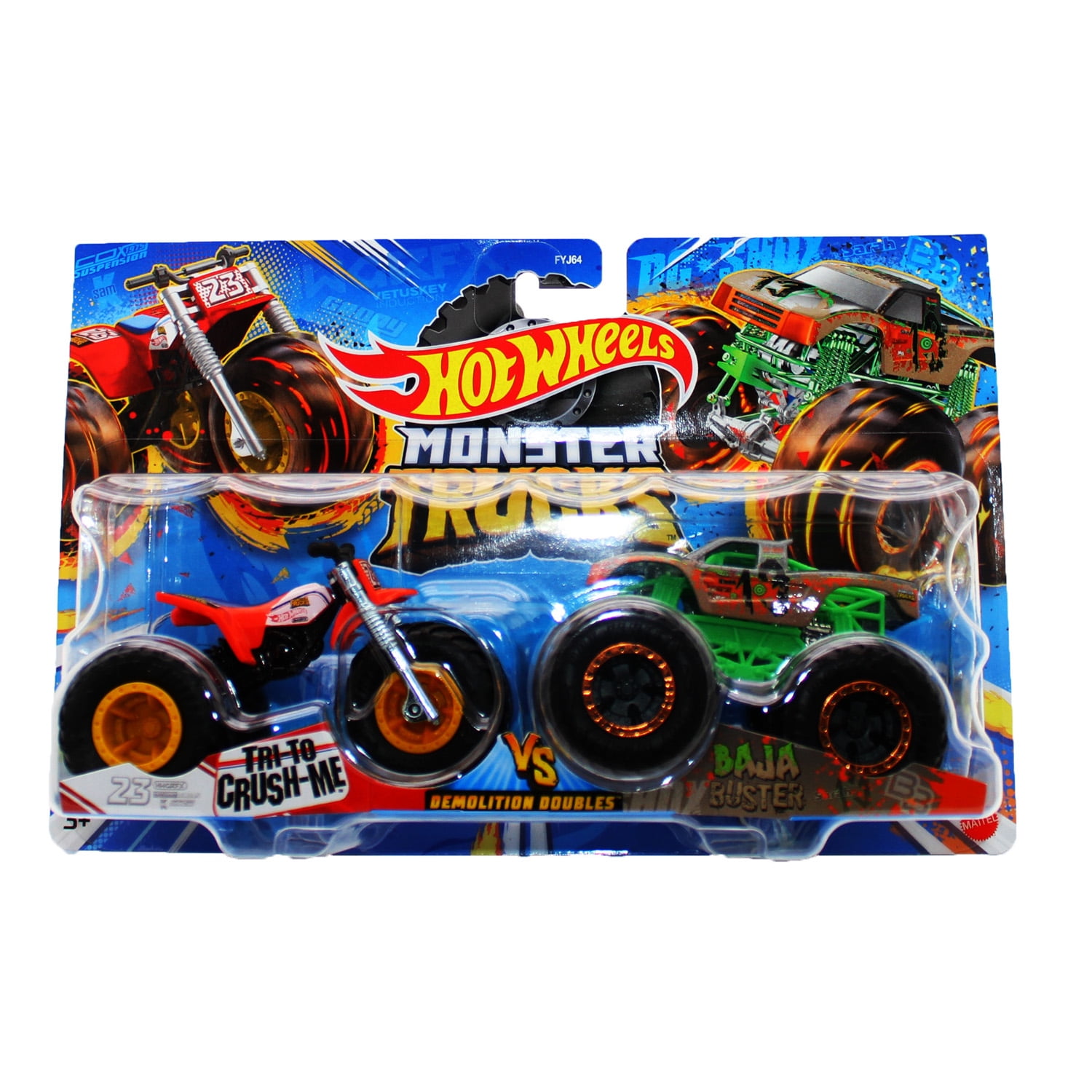Hot Wheels Monster Trucks 1:64 Scale Demolition Doubles, Tri To Crush ...