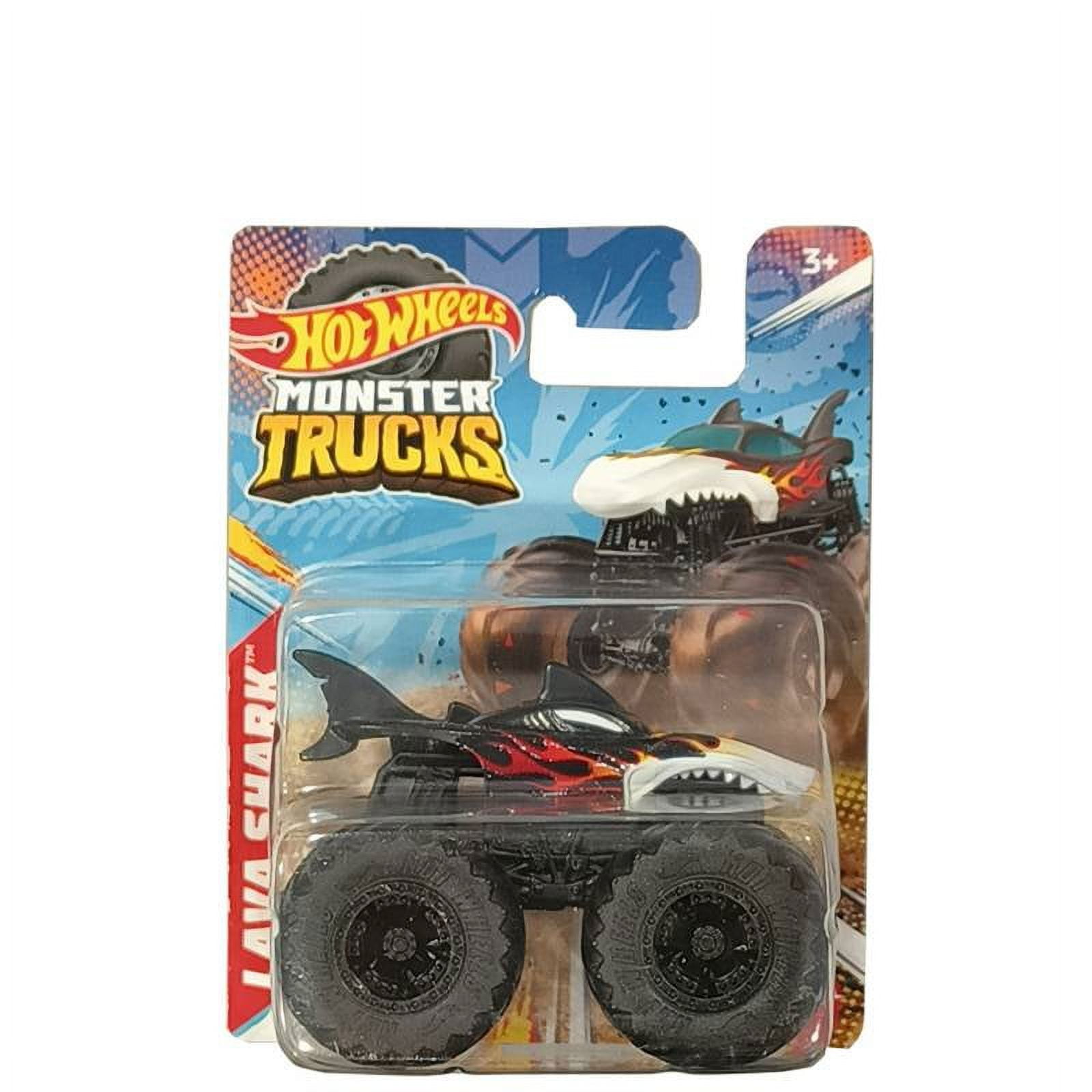 Mattel Hot Wheels Monster Trucks 1:70 Scale Lava Shark Toy Car, Black ...