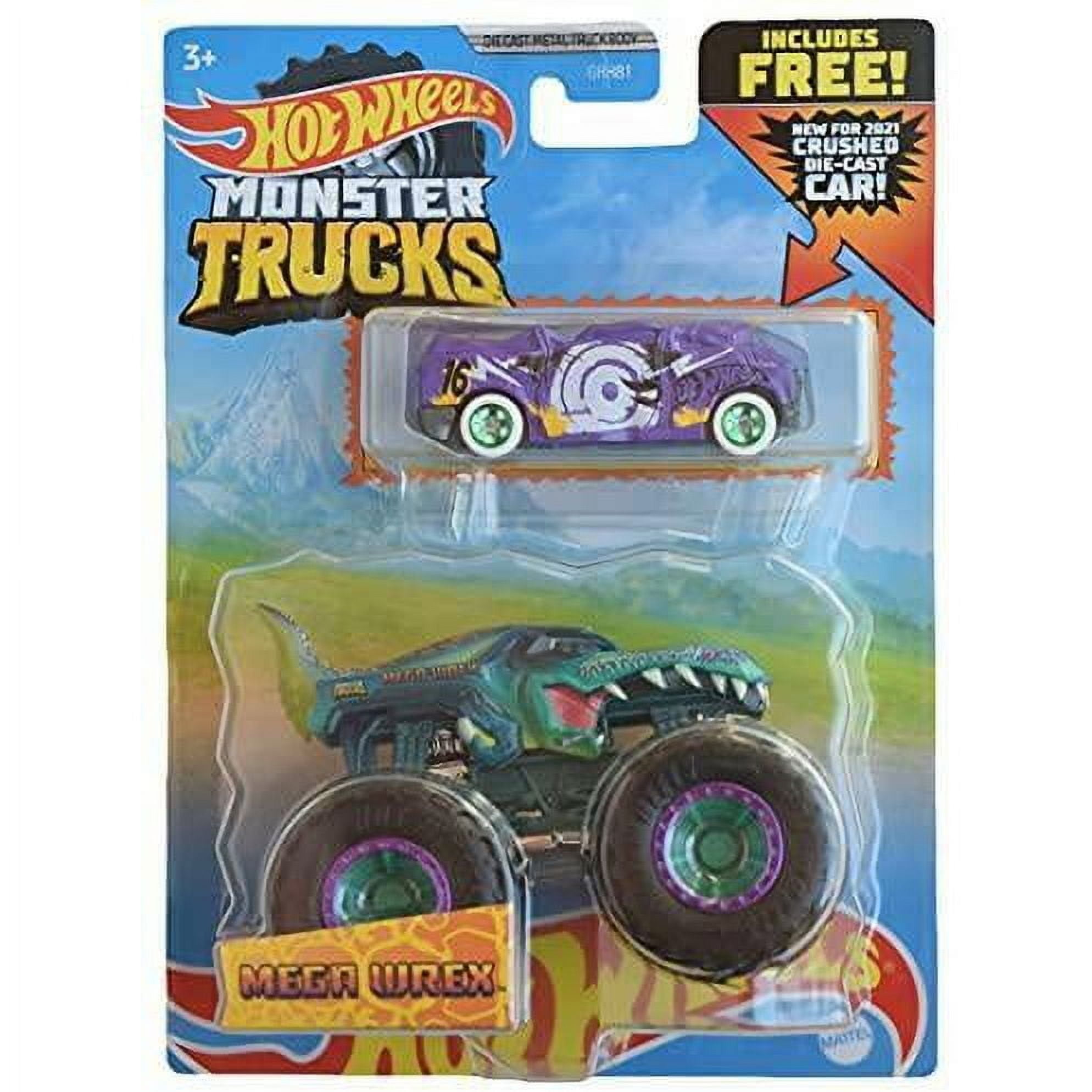 Hot Wheels Monster Trucks 2-Pack, 1 1:64 Scale Vehicle with Giant ...