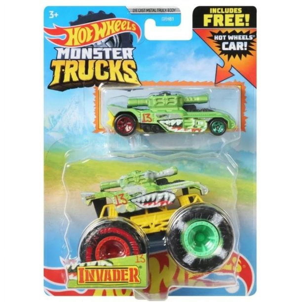 Hot Wheels Monster Trucks 2-Pack, 1:64 Scale Die-Cast Truck with Giant ...
