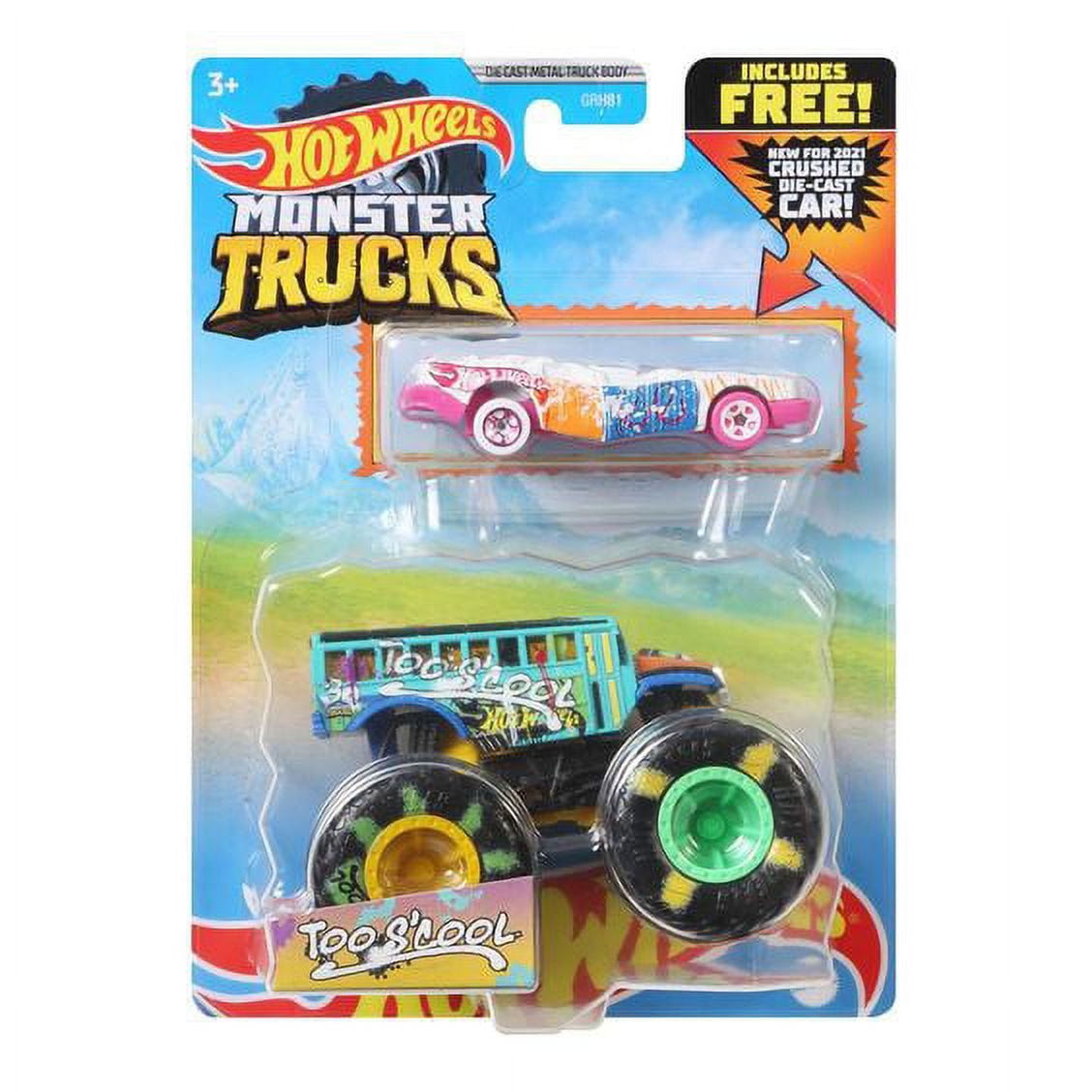 Hot Wheels Monster Trucks 2-Pack, 1 1:64 Scale Vehicle with Giant ...