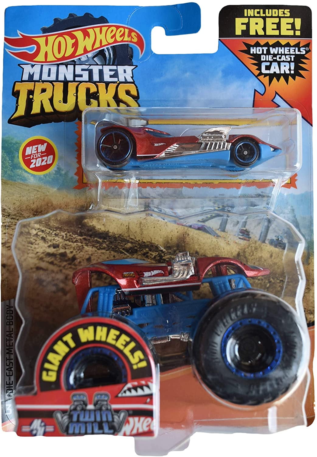 Hot Wheels Monster Trucks 2-Pack, 1 1:64 Scale Vehicle with Giant ...