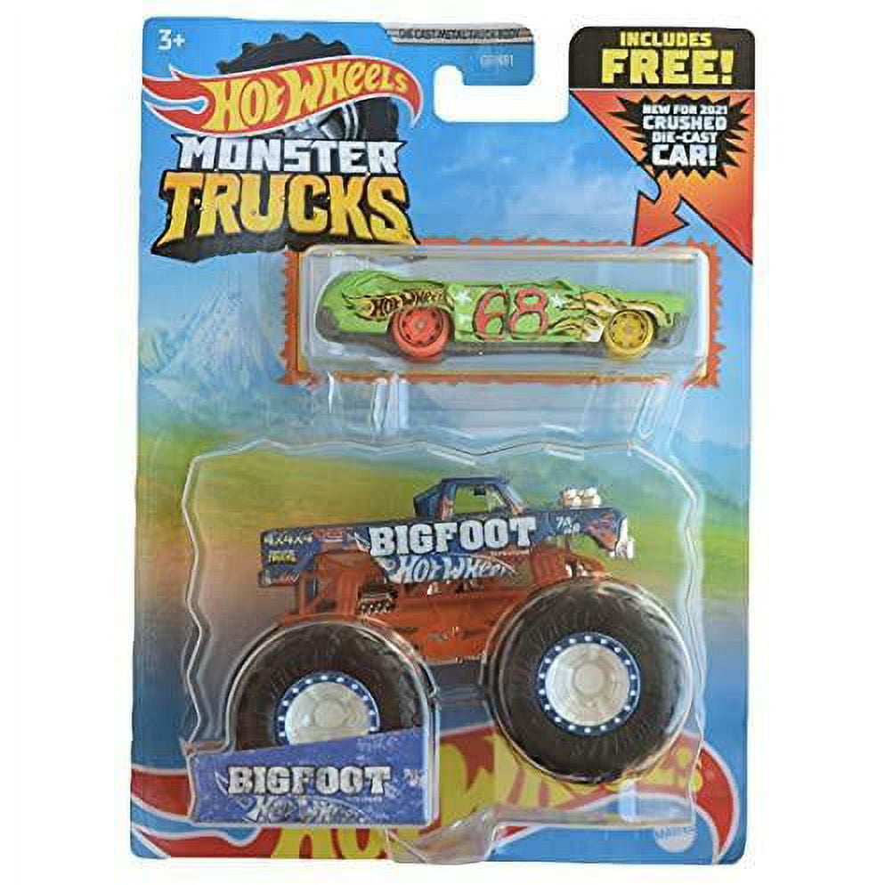 Hot Wheels Monster Trucks 2-Pack, 1 1:64 Scale Vehicle with Giant ...
