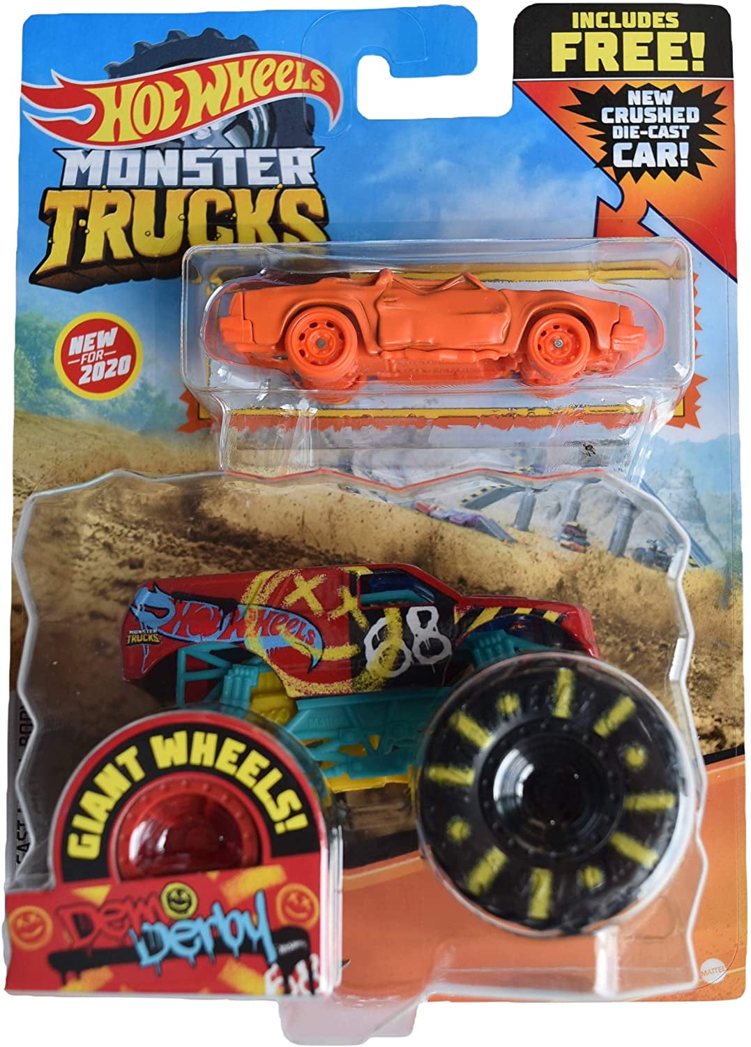 Hot Wheels Monster Trucks 2-Pack, 1:64 Scale Vehicle with Giant Wheels ...