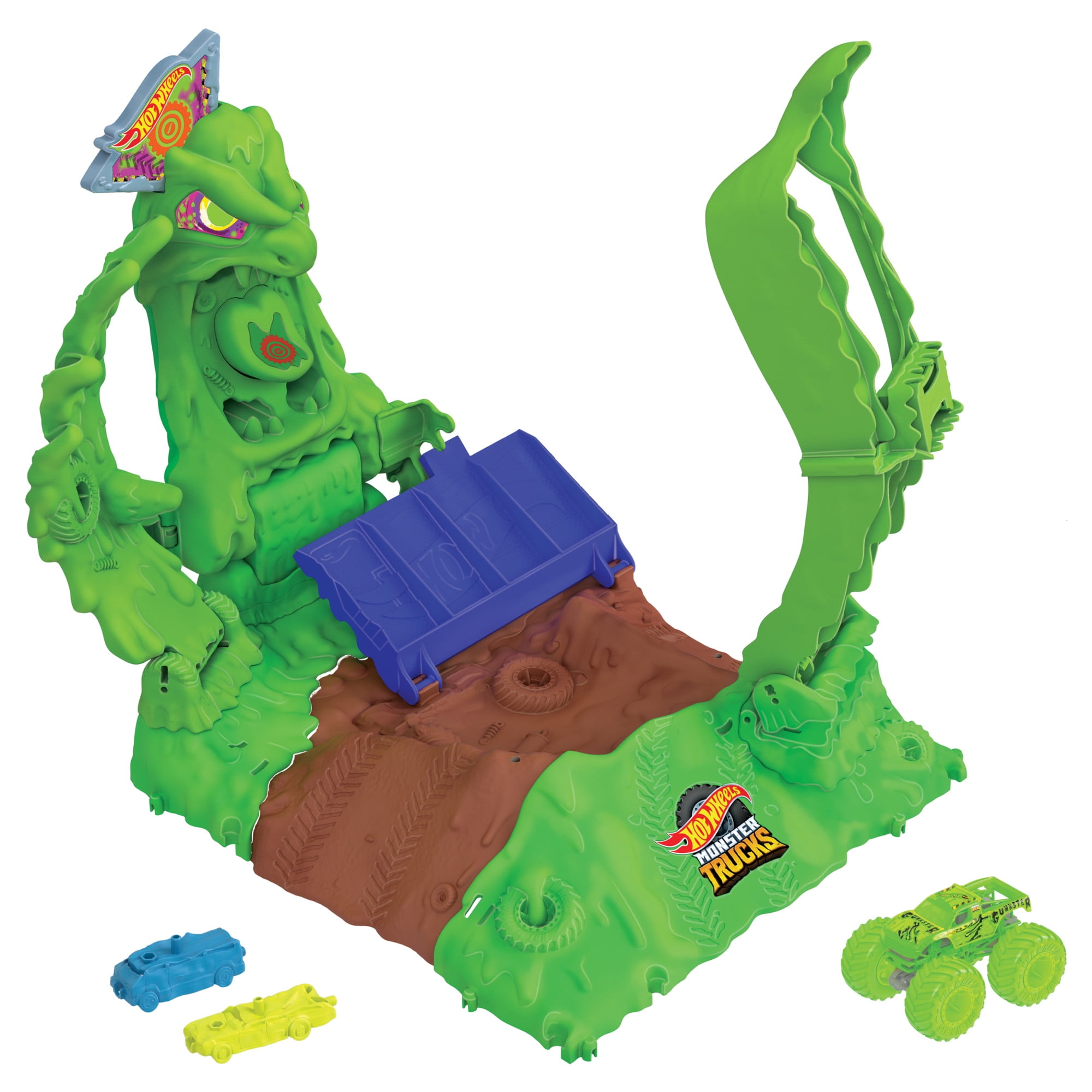 Hot Wheels Monster Trucks Arena Smashers Glow-in-the-Dark Gunkster Set ...