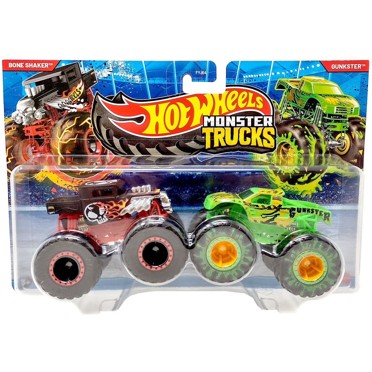 Hot Wheels Monster Trucks Bone Shaker vs Gunkster Diecast Car 2-Pack ...