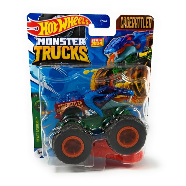 Hot Wheels Monster Trucks Cage Rattler 1/6 Beast Bashers 1:64 Scale Toy ...