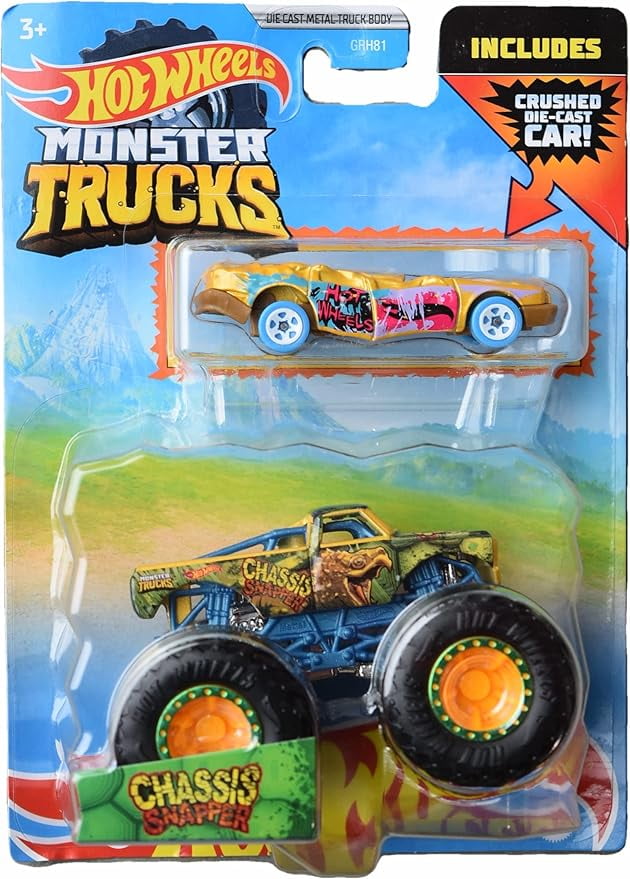 Hot Wheels Monster Trucks Chassis Snapper, Includes Crushed Die Cast ...