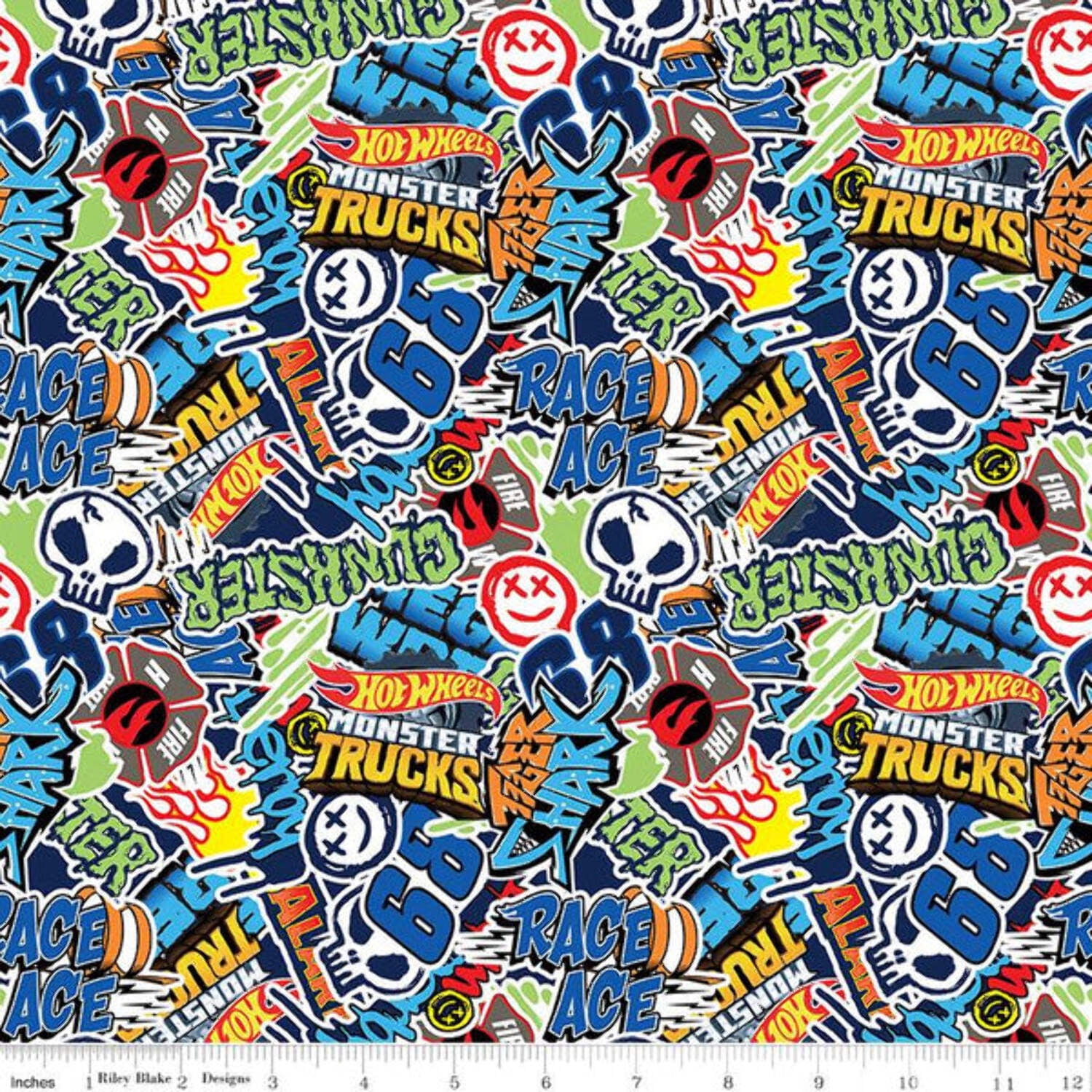 Hot Wheels Monster Trucks Logos Multi Cotton Fabric - Walmart.com