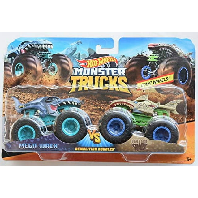 Hot Wheels Monster Trucks Mega-Wrex vs Leopard Shark Demolition Doubles ...