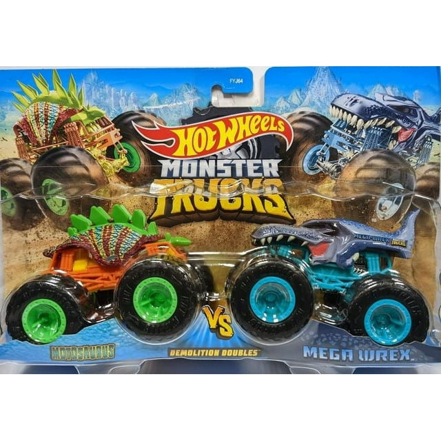 Hot Wheels Monster Trucks Motosaurus vs Mega Wrex, Demolition Doubles (1:64 Scale) - Walmart.com