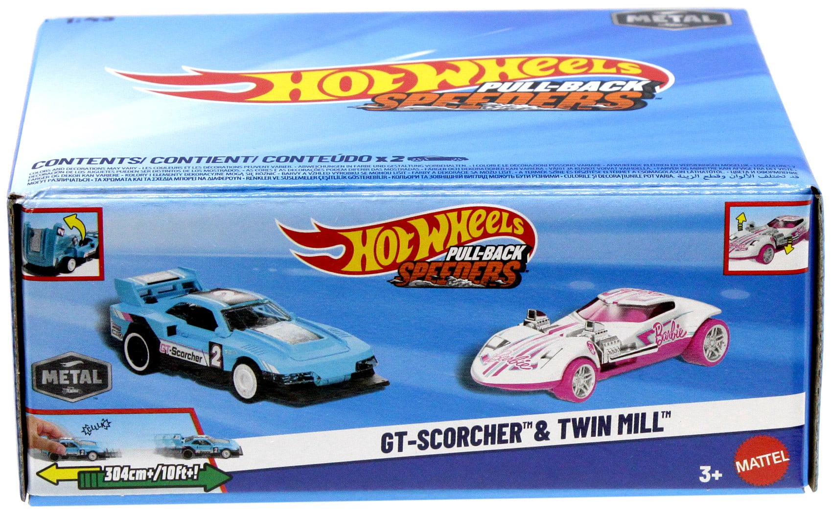 Hot Wheels Muscle Mania GT-Scorcher & Twin Mill Diecast Pull-Back Car 2 ...