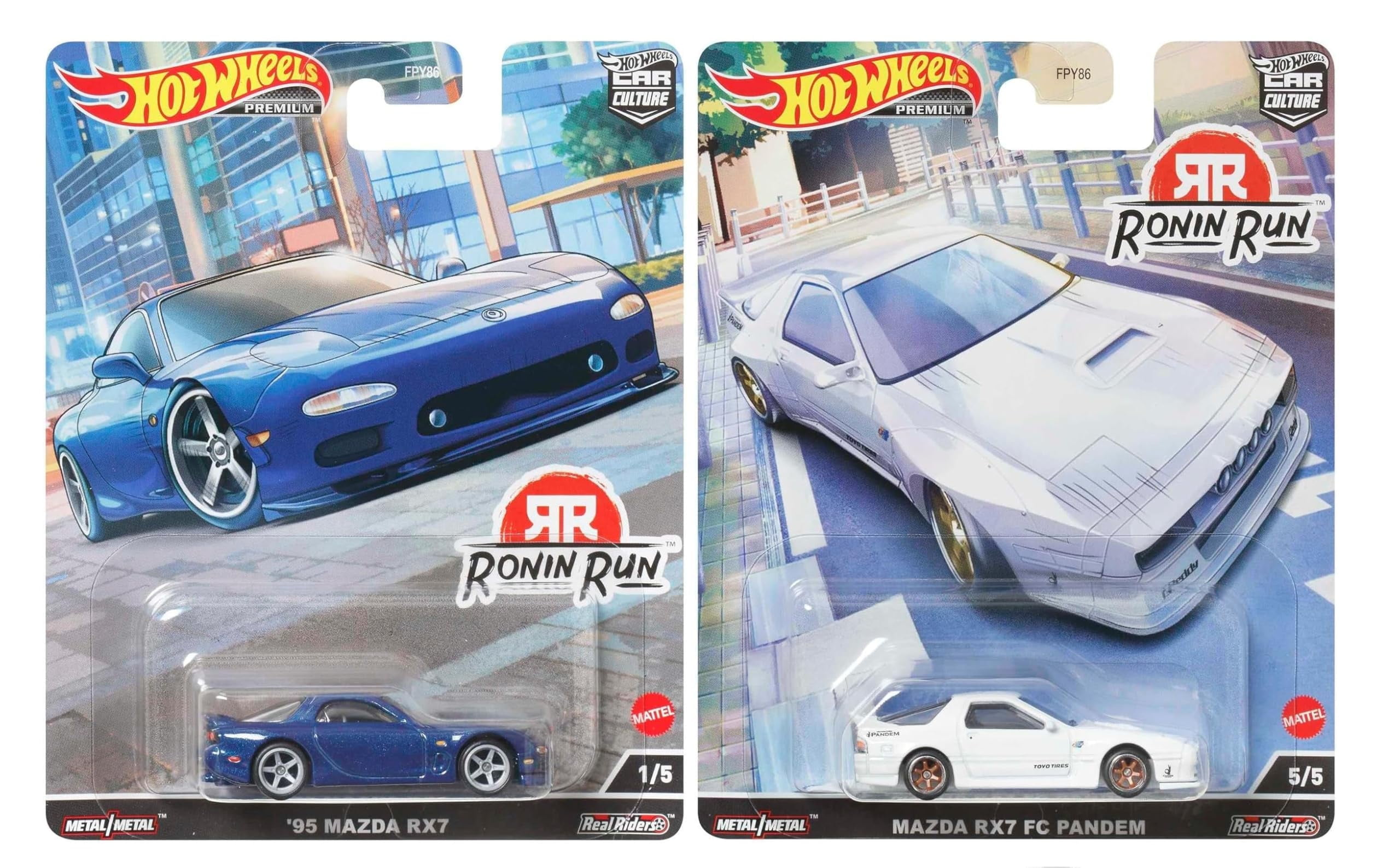 Hot Wheels Premium Ronin Run Mazda RX7 Set, '95 Blue and FC Pandem ...