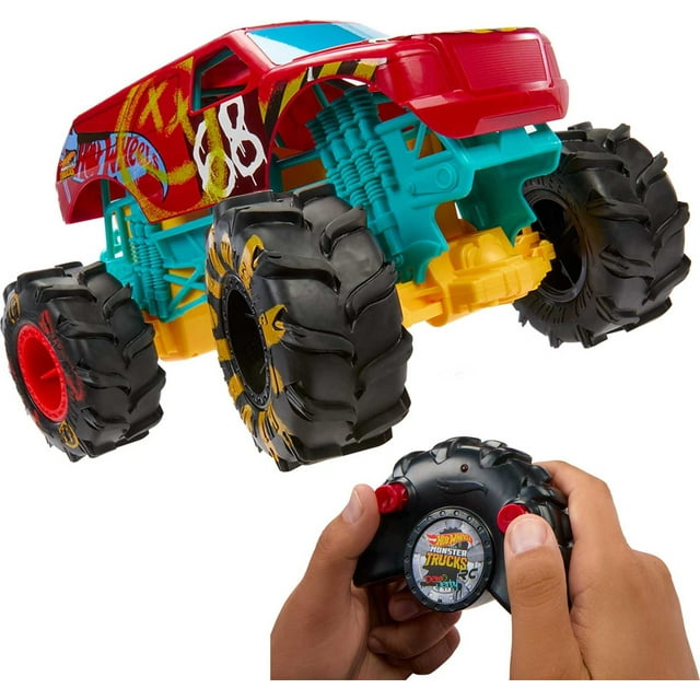 Hot Wheels R/C Big Monster Trucks, 1:15 Scale HW Demo Derby, Terrain ...