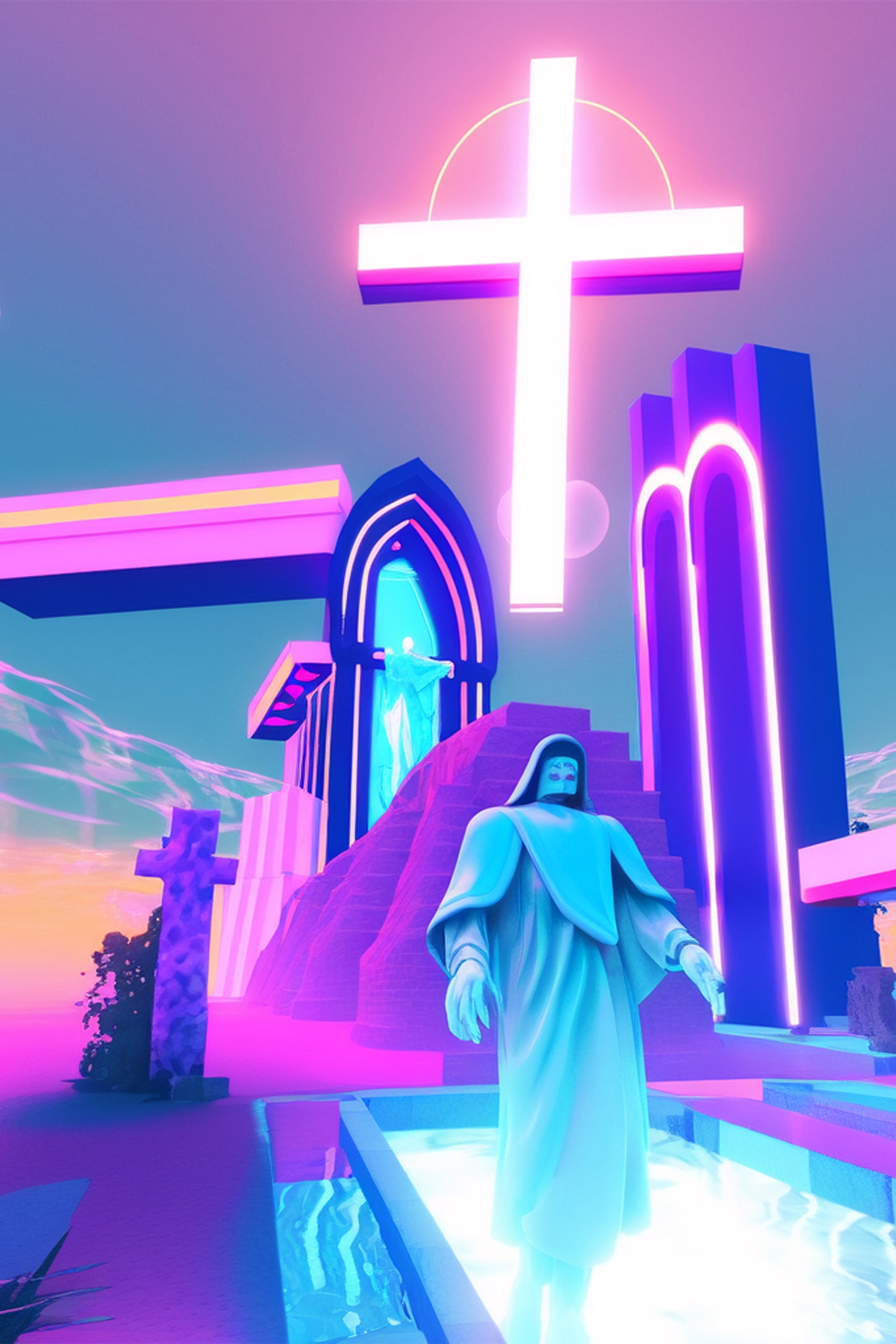 24x36 gallery poster, Crucifix cross Vaporwave art - Walmart.com