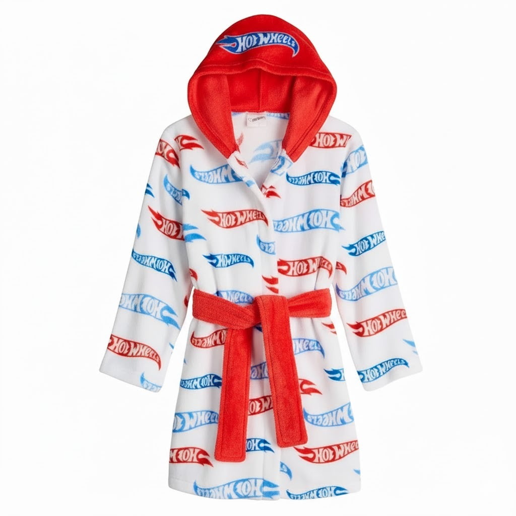 Hot Wheels Racing Cars Boy's Cozy Soft Fleece Hooded Print Bathrobe ...