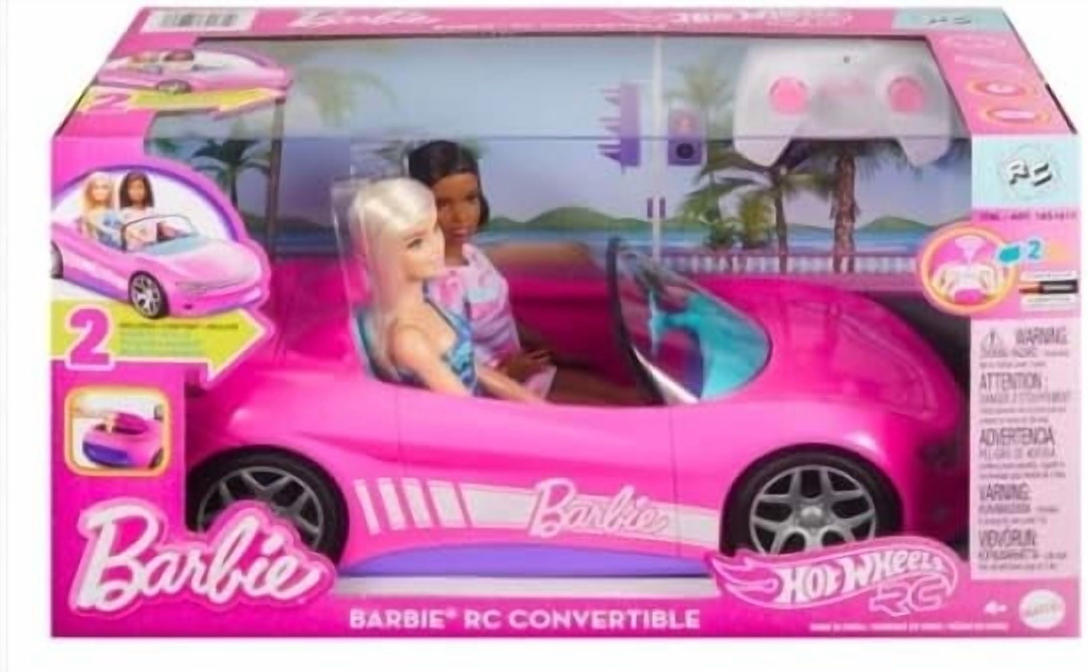 Hot Wheels Remote Control Barbie Convertible Car with 2 Dolls, Pink RC ...