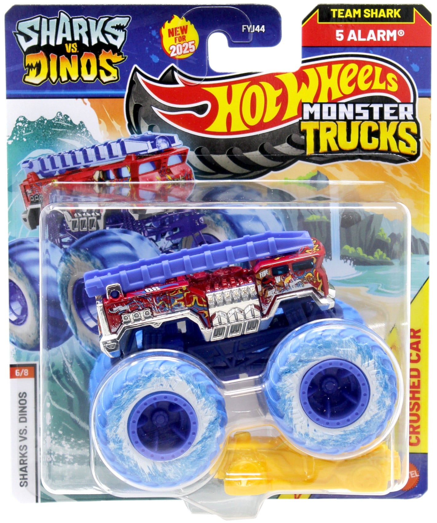 Mattel, Hot Wheels Sharks vs Dinos 5 Alarm Diecast Car, Blue Wheels ...