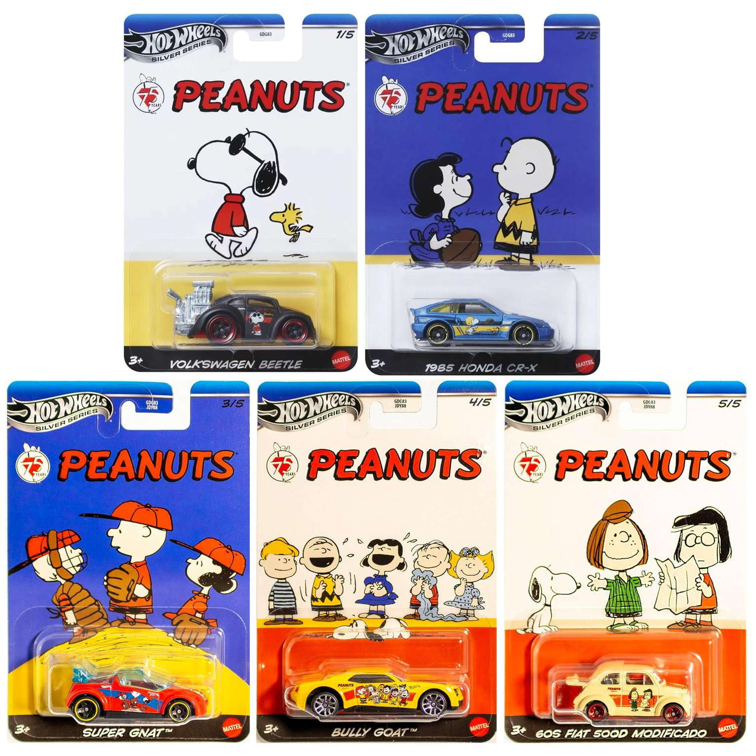 Hot Wheels Silver Series Peanuts Diecast Car Set (1985 Honda CR-X ...