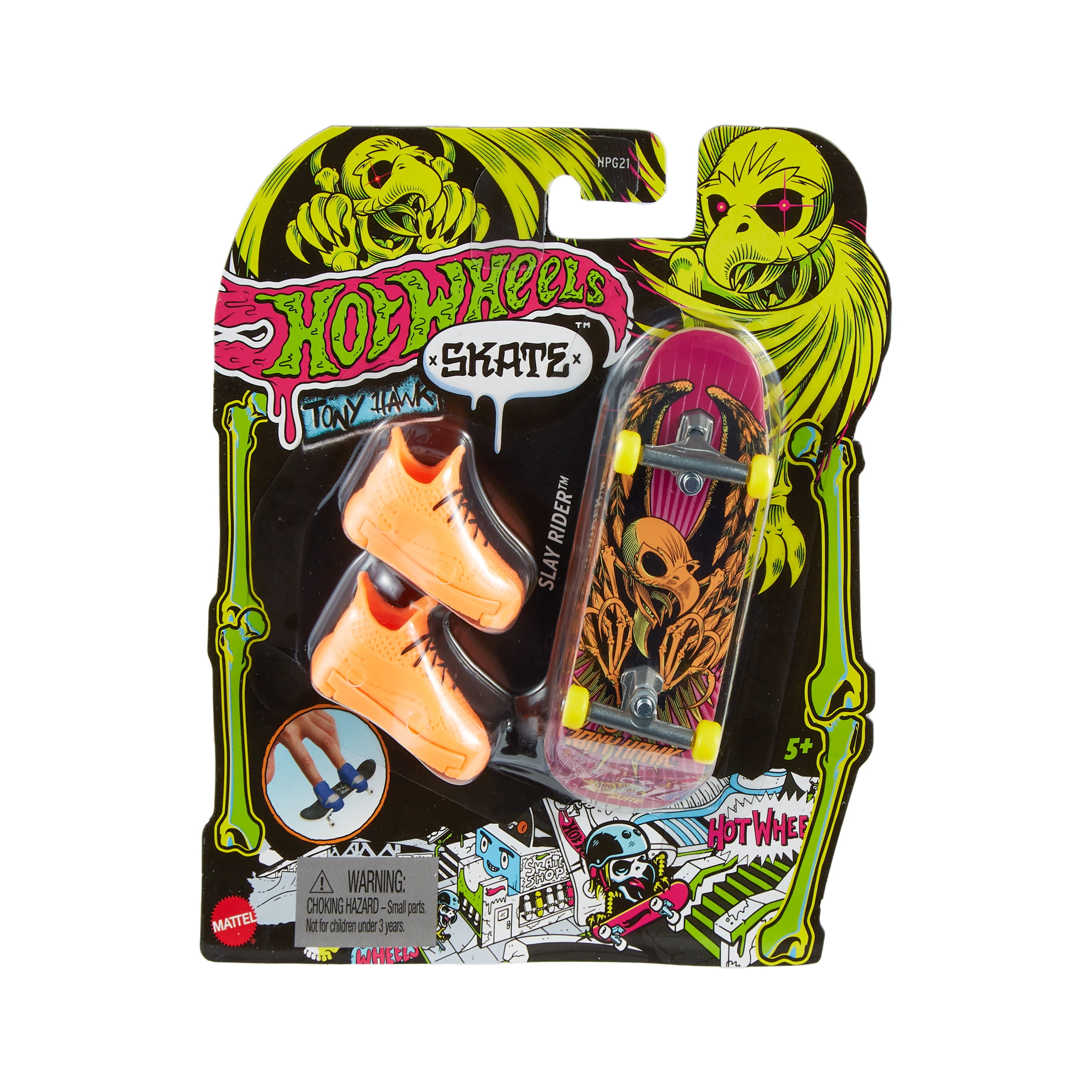 Hot Wheels Skate Neon Bones Tony Hawk Fingerboard and Removable Skate ...