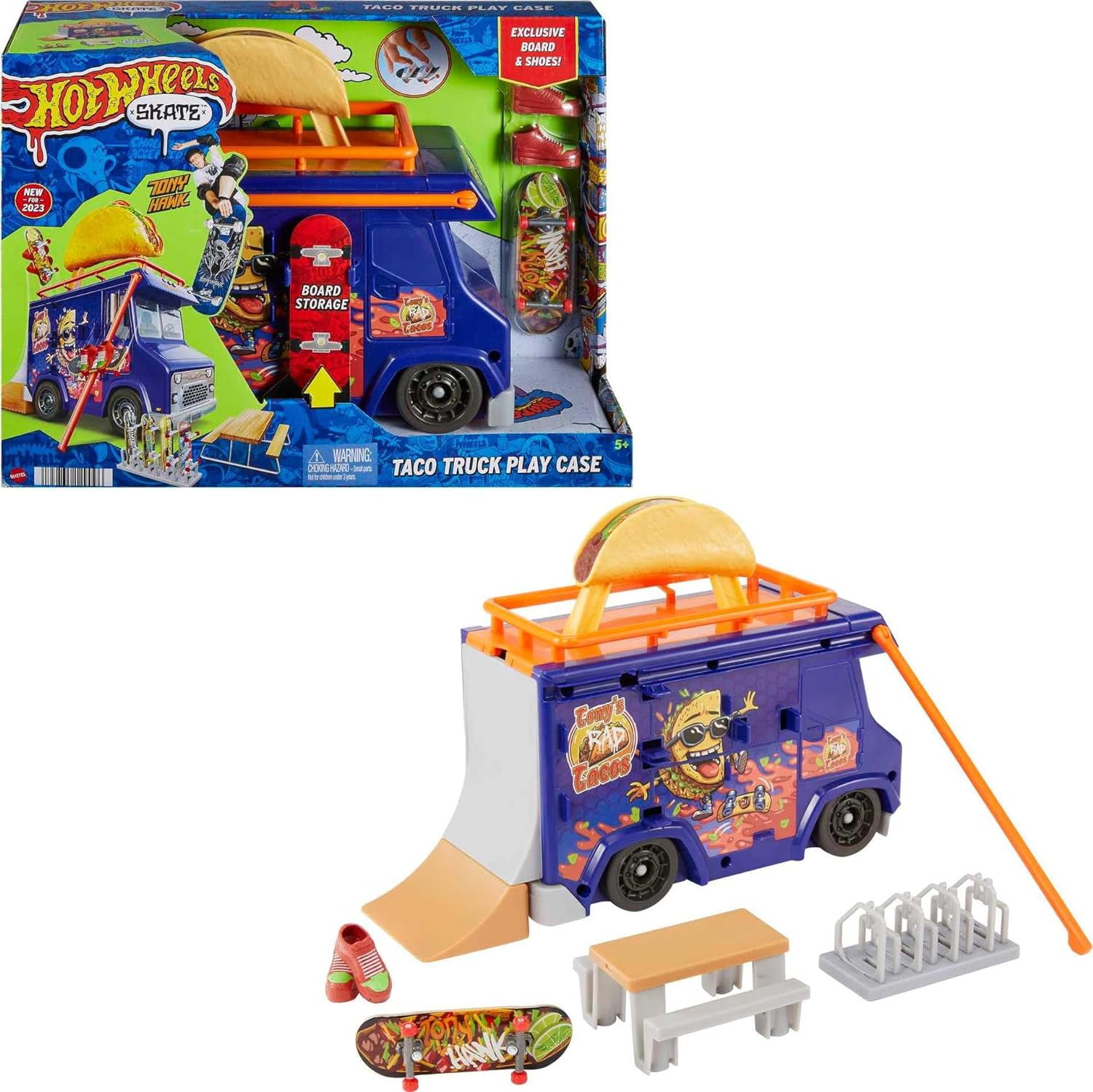 Hot Wheels Skate Portable Skatepark, Taco Truck Play Case with 1 ...