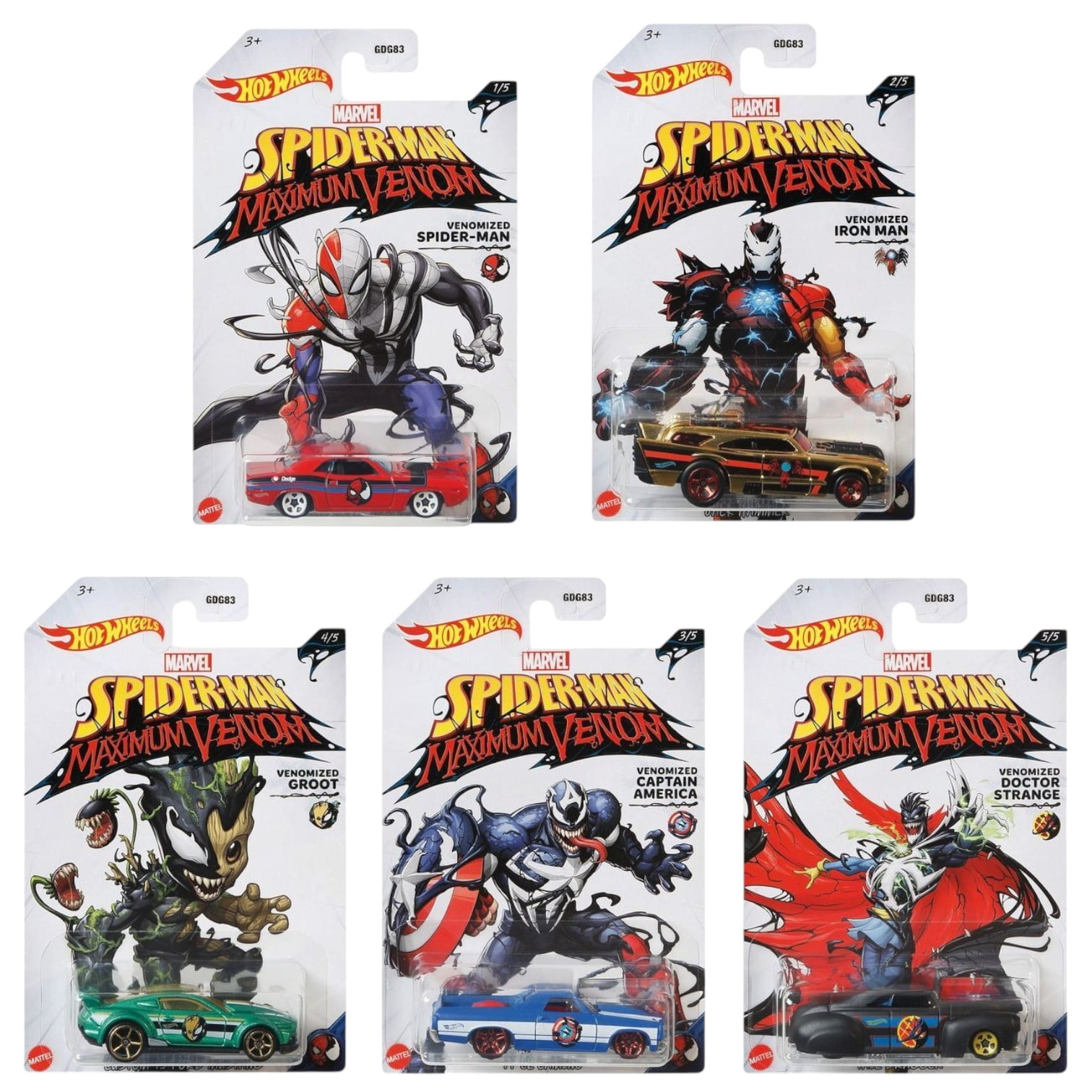 Hot Wheels Spider-man Maximum Venom Venomized Marvel Series Diecast Car Complete Set of 5 ...