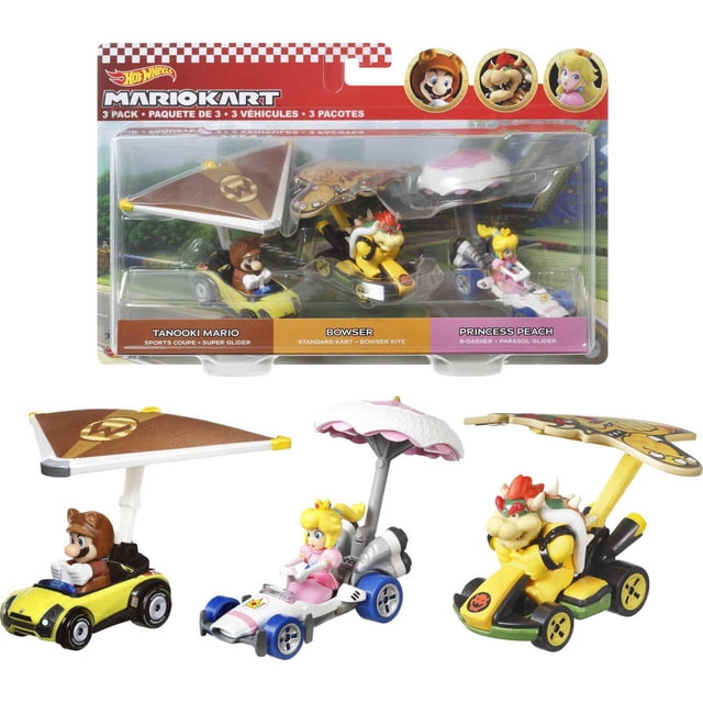 Hot Wheels Super Mario Diecast Character Car 3-Pack Collection by ...