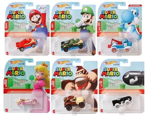 Hot Wheels Super Mario Character Cars Collection, 6-Pack Die-Cast Toy ...