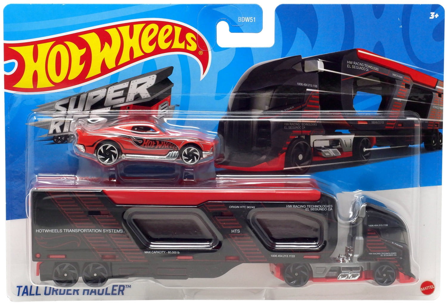 Hot Wheels Super Rigs Car and Truck Play Vehicles, Diecast Red and ...