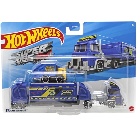 Hot Wheels Super Rigs Trash Basher Diecast Car, semi transporter with ...