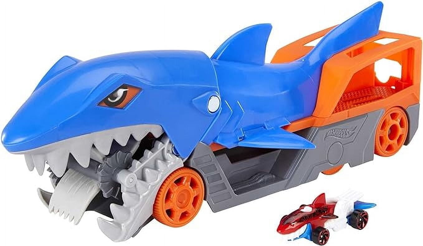 Hot Wheels Toy Car Playset, Shark Chomp Transporter & 1:64 Scale Car ...