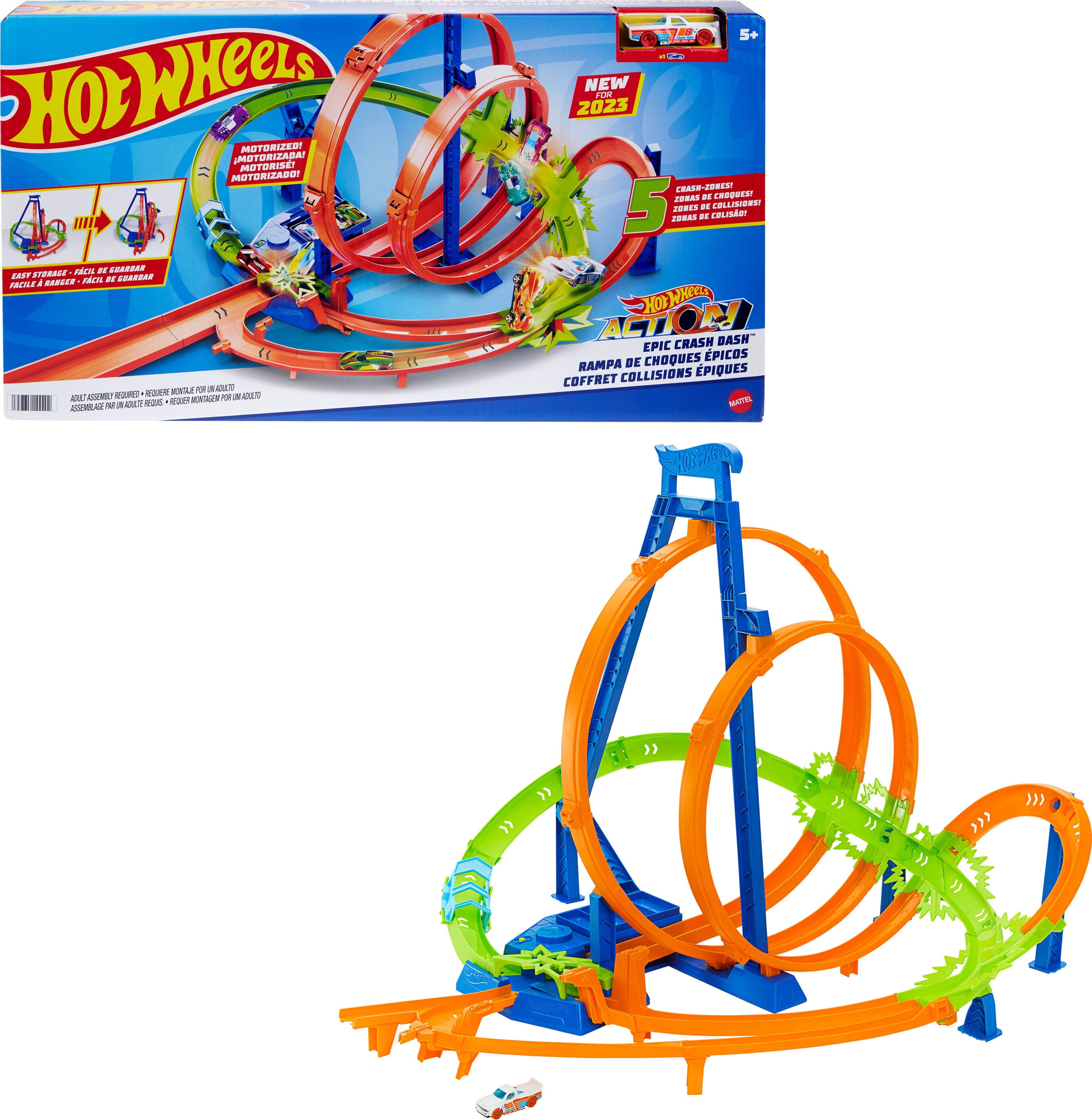 Hot Wheels Track Set with 5 Crash Zones, Motorized Booster, for Kids 5 ...