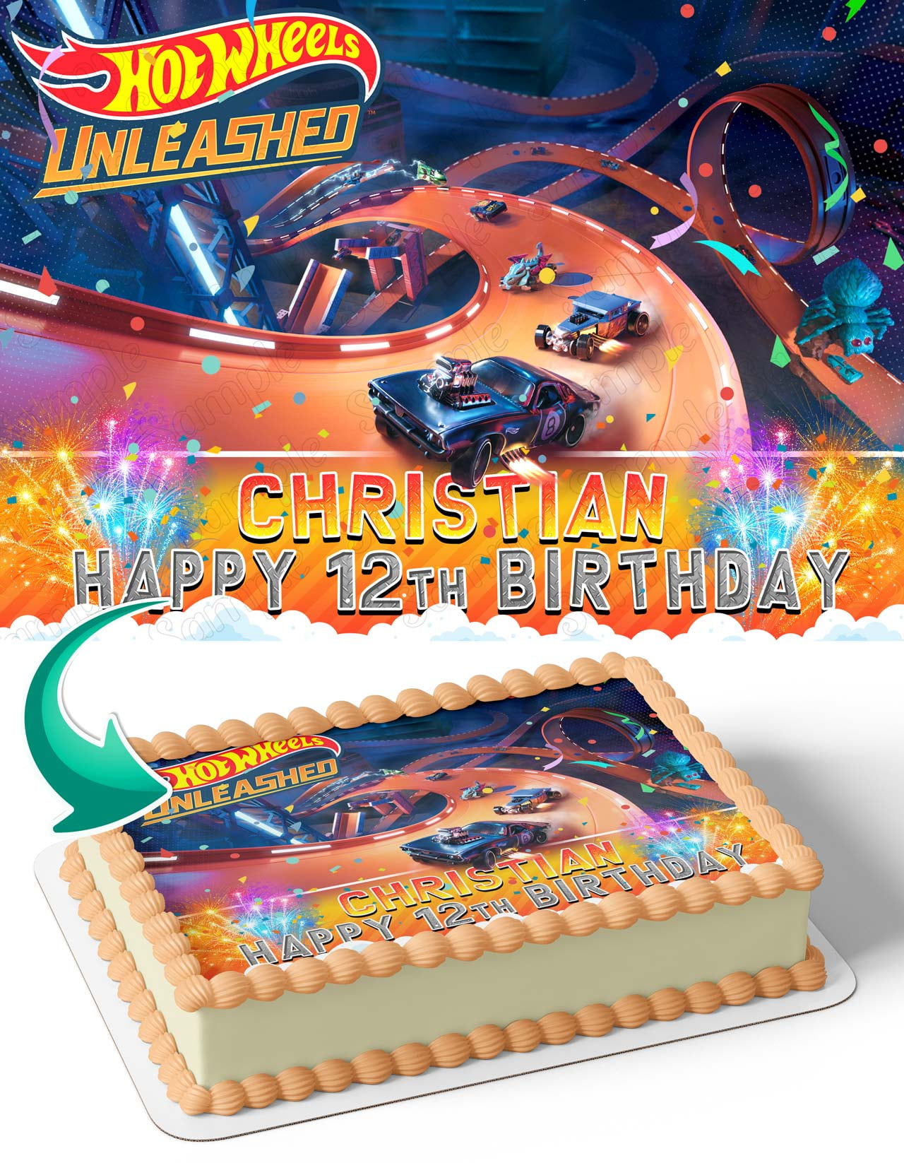 Hot Wheels Unleashed Edible Image Cake Topper Personalized Birthday ...