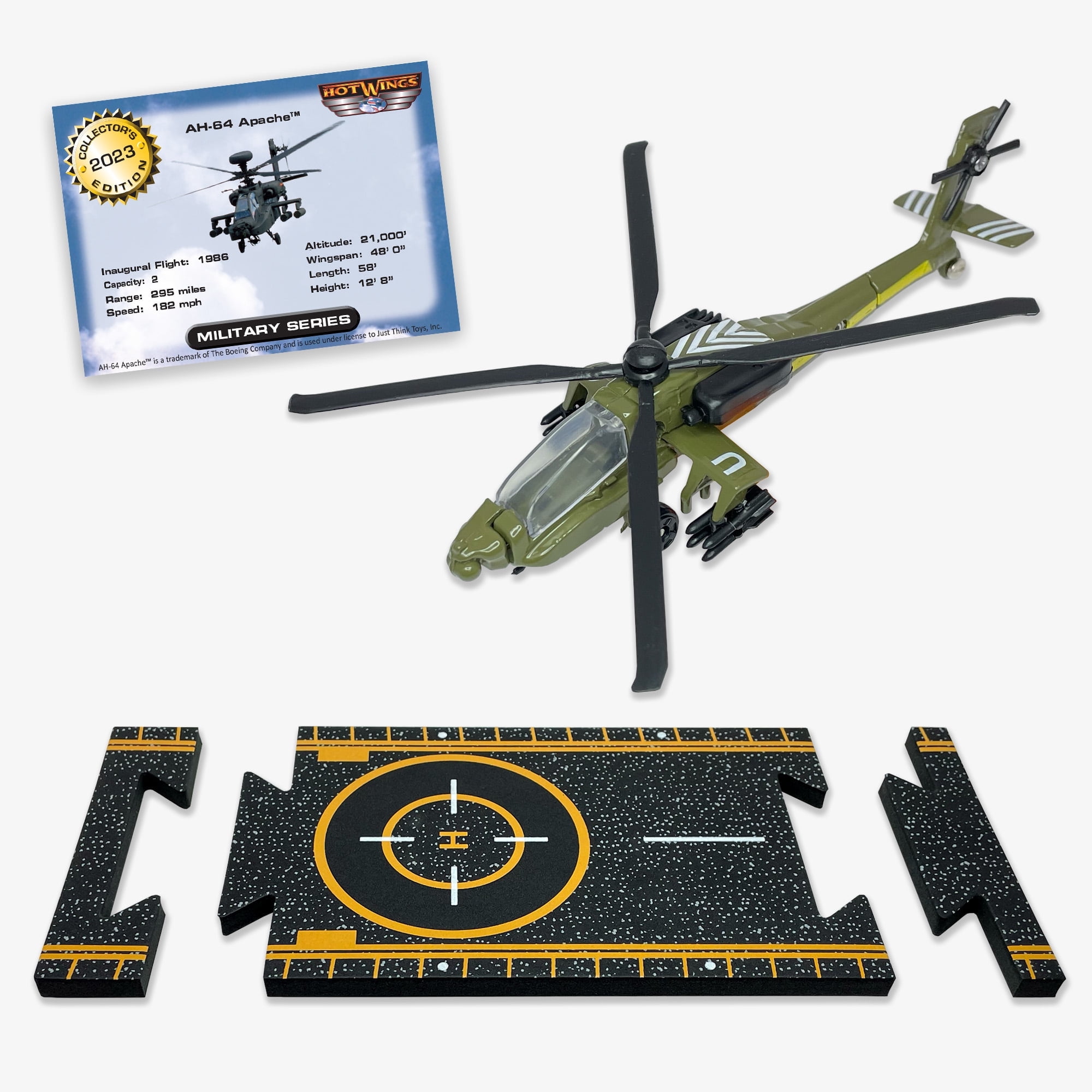 Hot Wings Planes AH-64 Apache with Connectible Runway,Green - Walmart.com