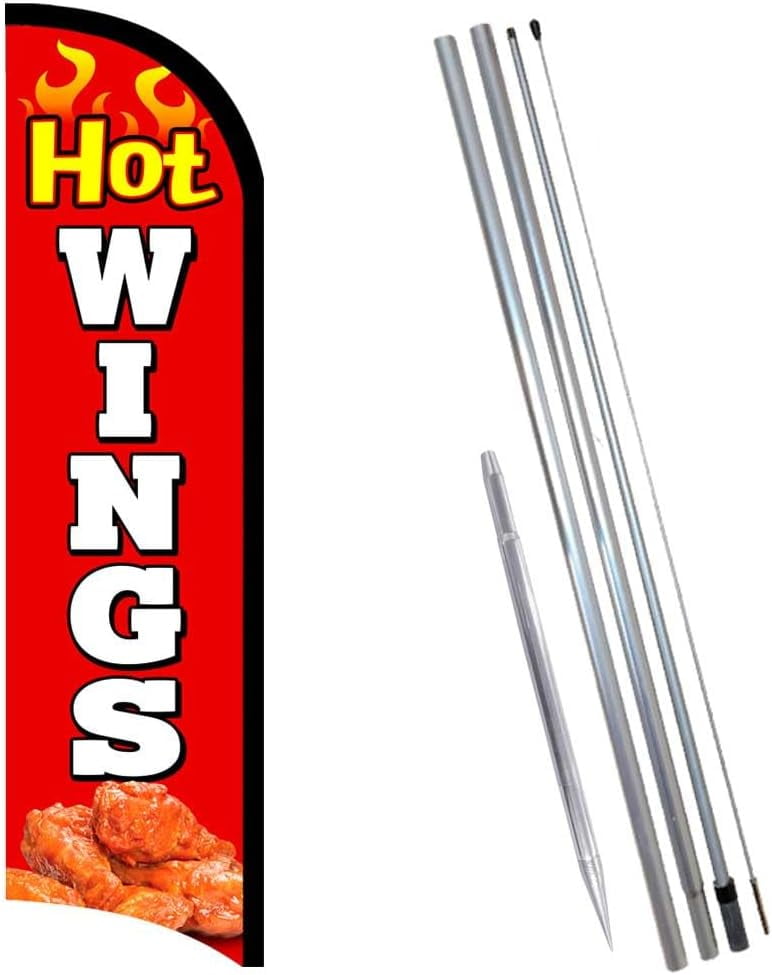 Hot Wings Premium Windless Feather Flag Bundle (11.5' Tall Flag, 15 ...