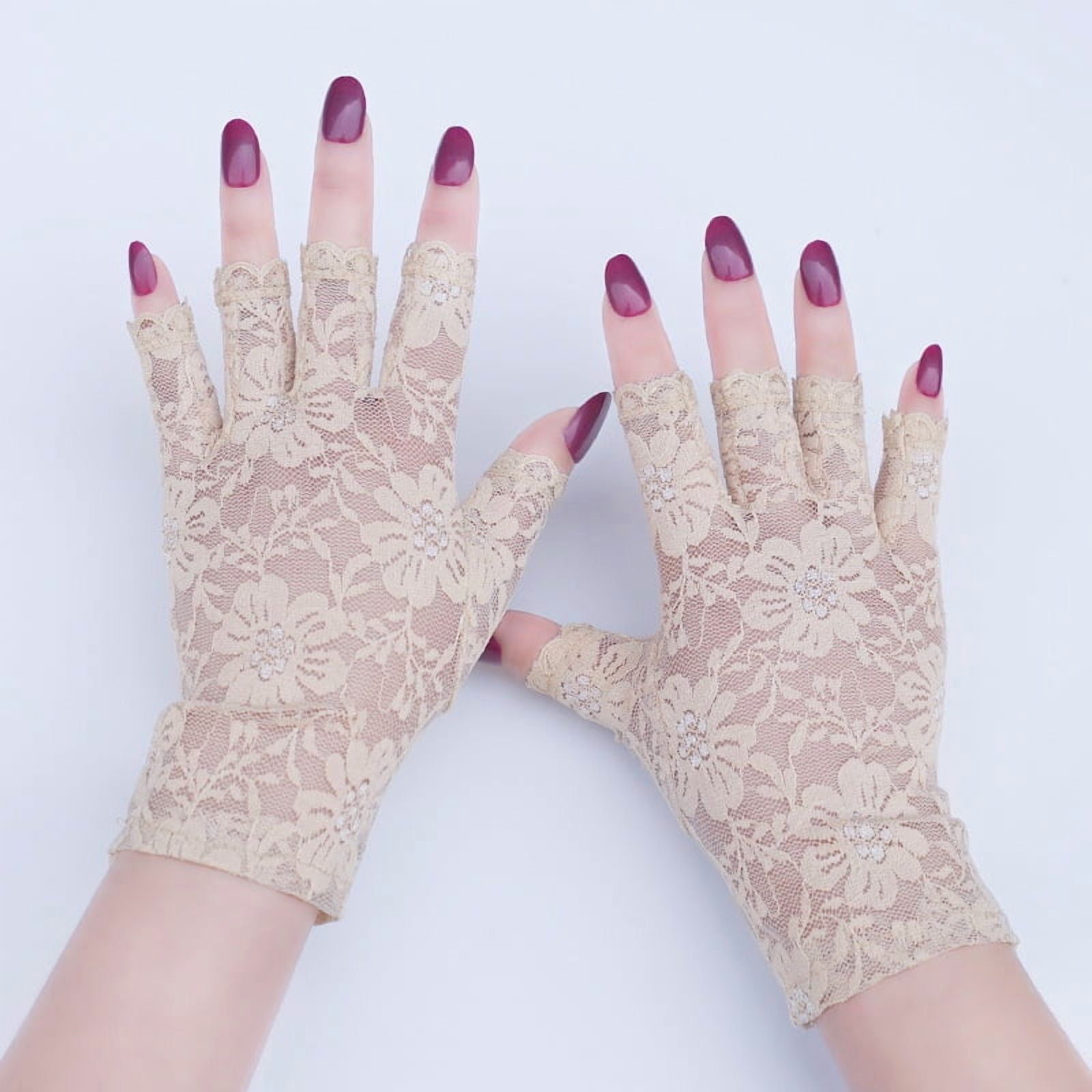 Hot Women Short Lace Half Finger Lace Sun Protection Gloves Fingerless ...