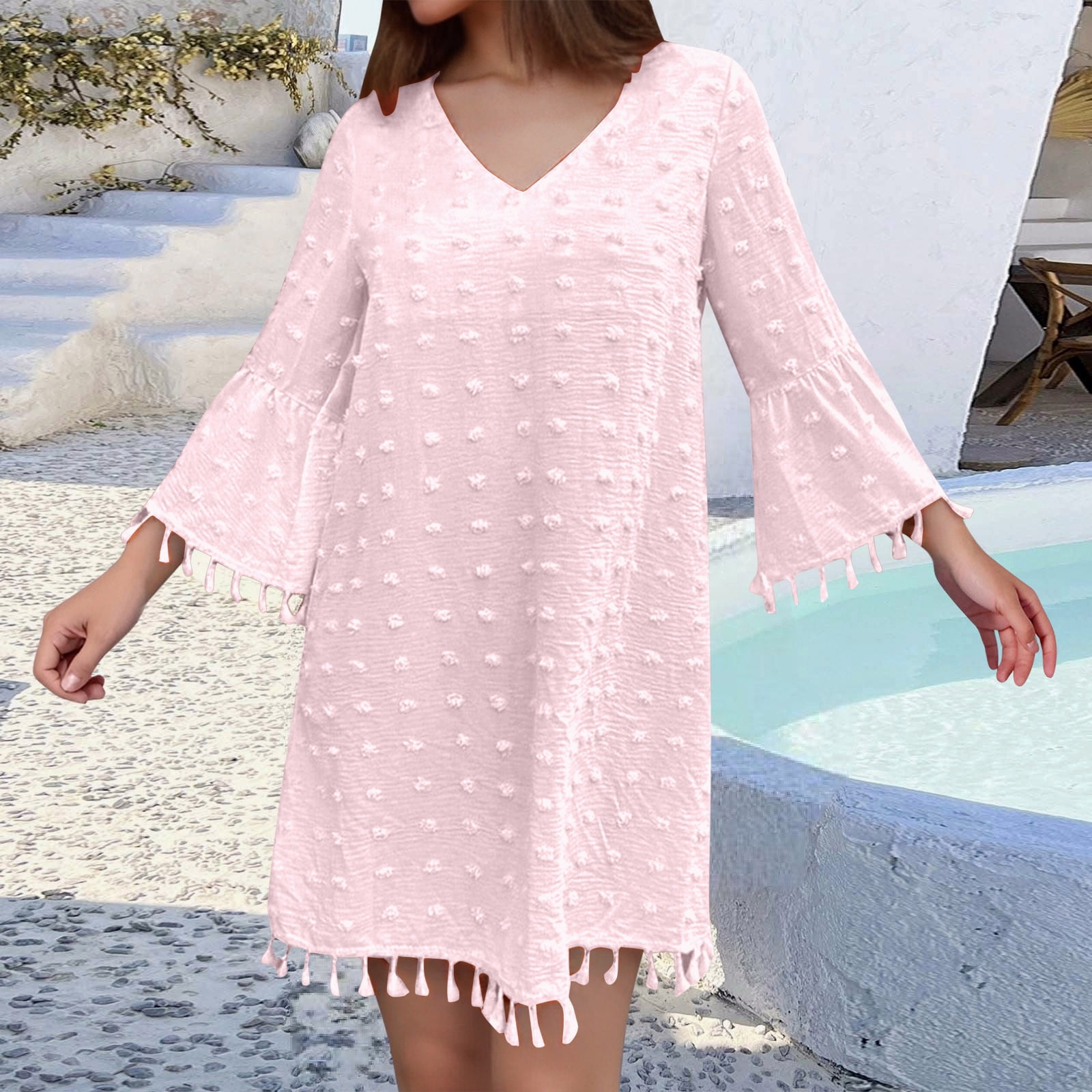 Hot Women's Summer Short Sleeve V Neck Mini Dress Chiffon Polka Dot ...