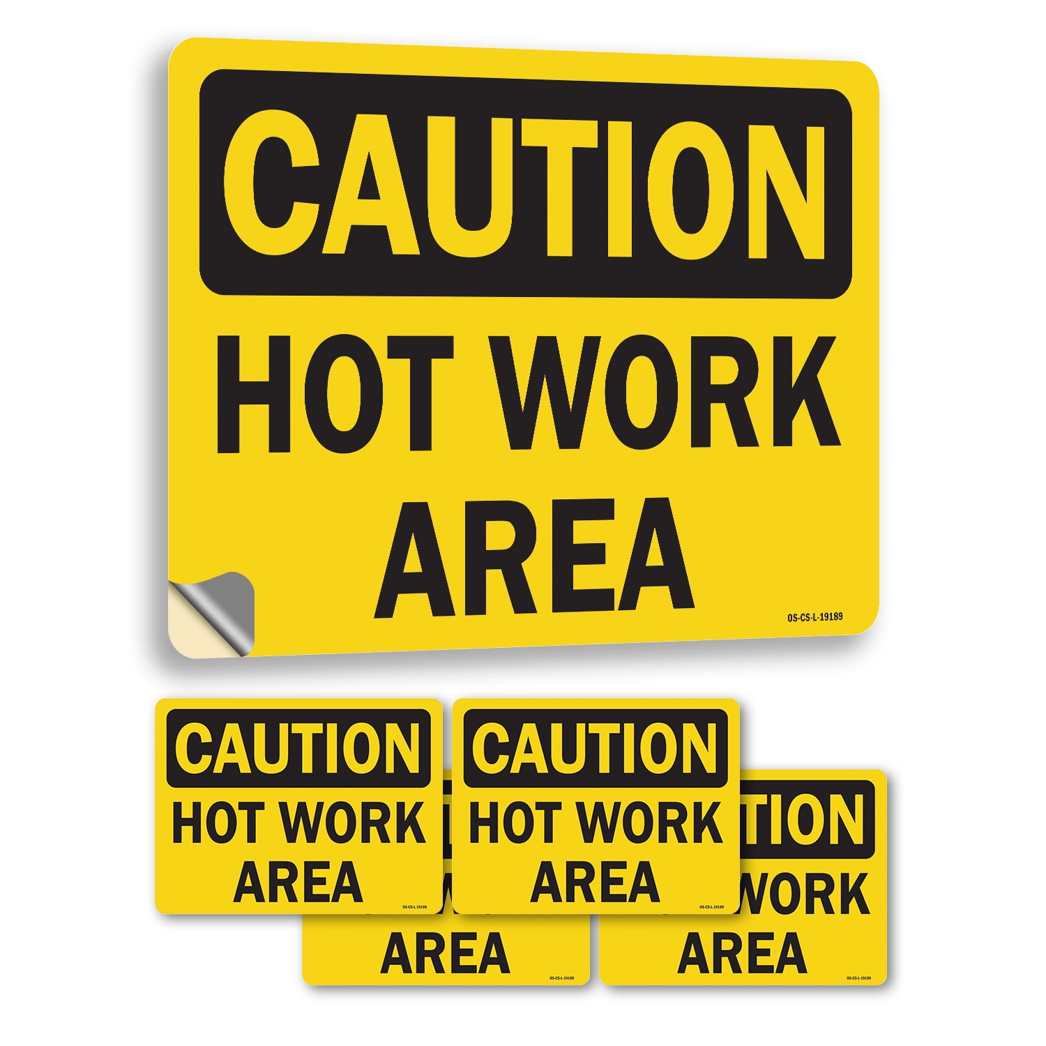 Hot Work Area OSHA Caution Vinyl Decal Label 18 Inch x 12 Inch - 5 Pack ...