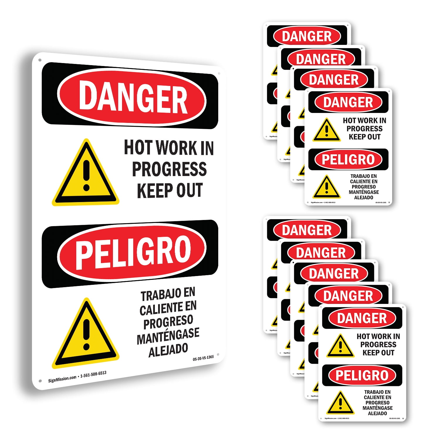 Hot Work In Progress Keep Out Bilingual OSHA Danger Rigid Plastic Sign ...