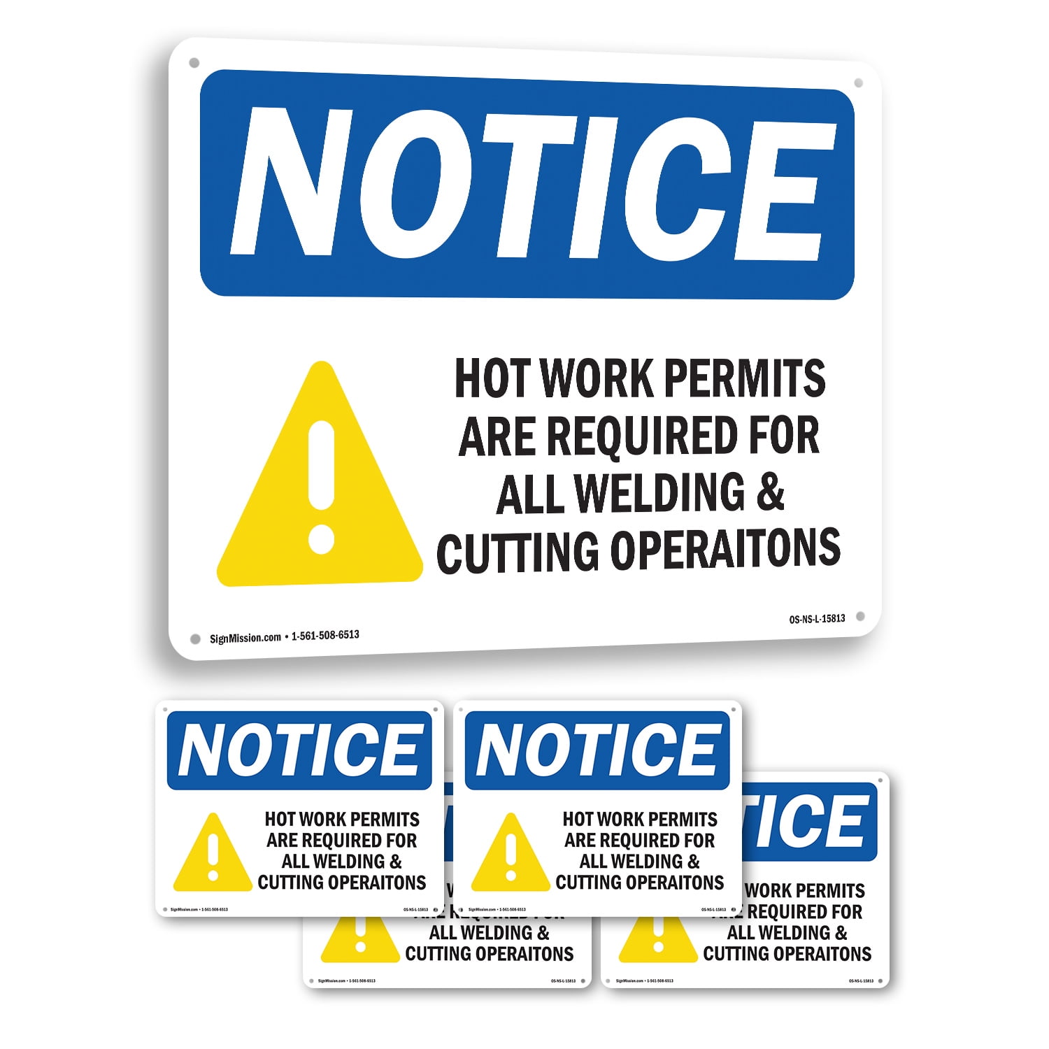 Hot Work Permits Required Welding Cutting OSHA Notice Aluminum Sign 10 ...