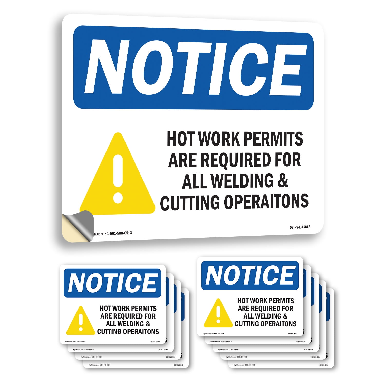 Hot Work Permits Required Welding Cutting OSHA Notice Vinyl Decal Label ...