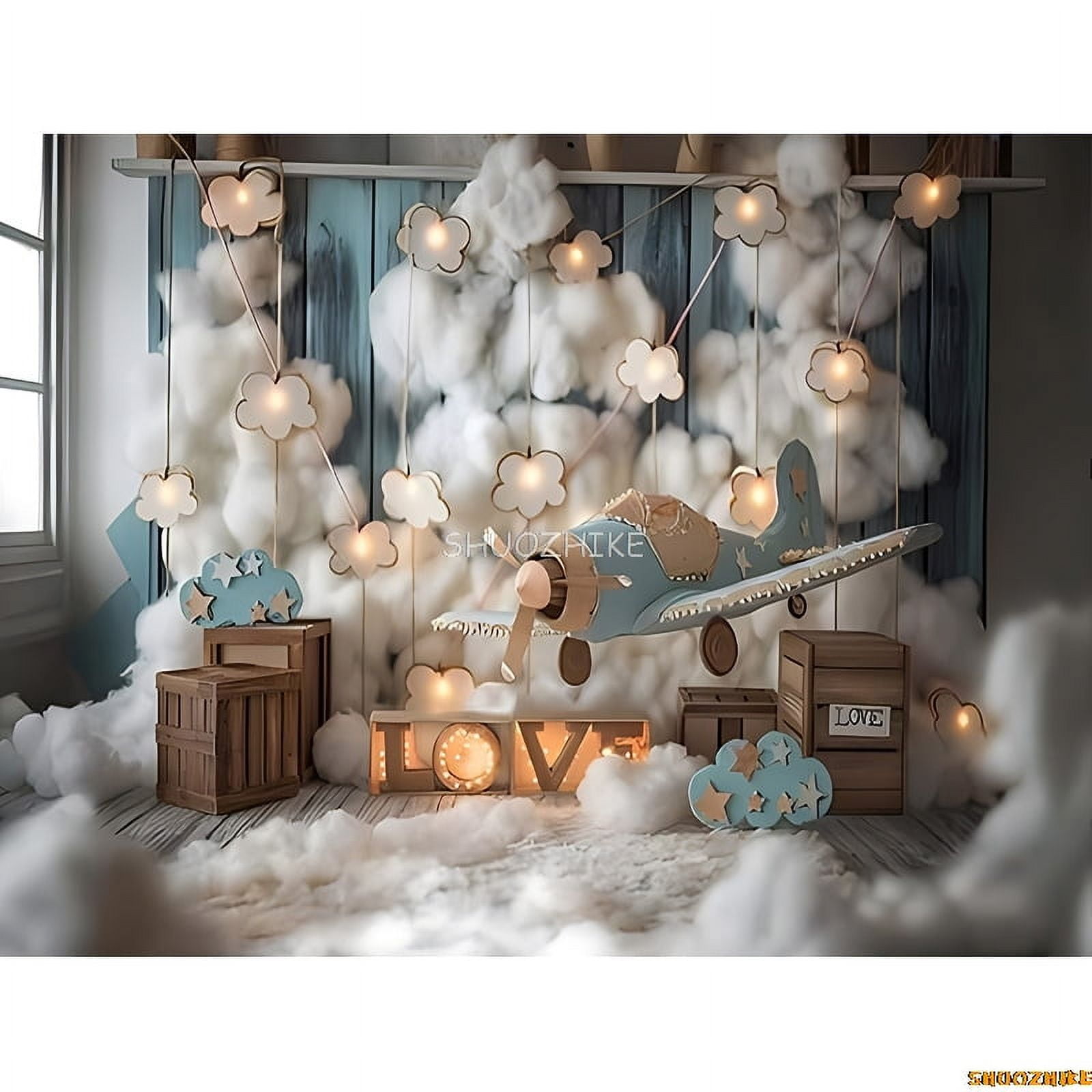 Hot air Balloon And Clouds Happy Birthday Indoor Photography Background ...