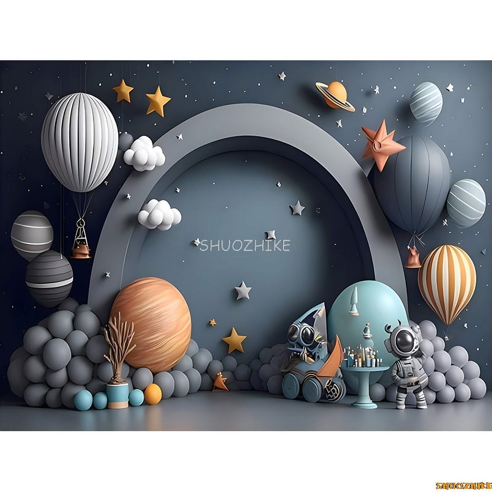 Hot air Balloon And Clouds Happy Birthday Indoor Photography Background ...