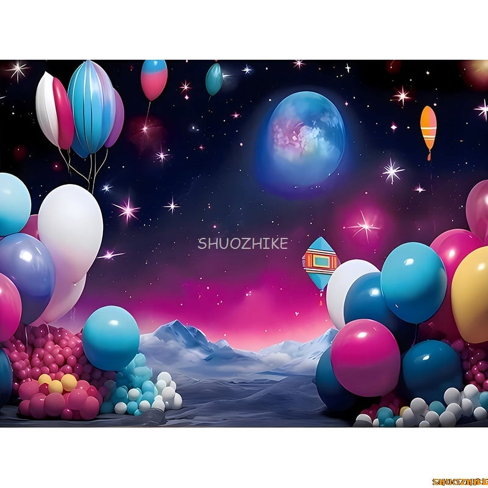 Hot air Balloon And Clouds Happy Birthday Photography Background ...