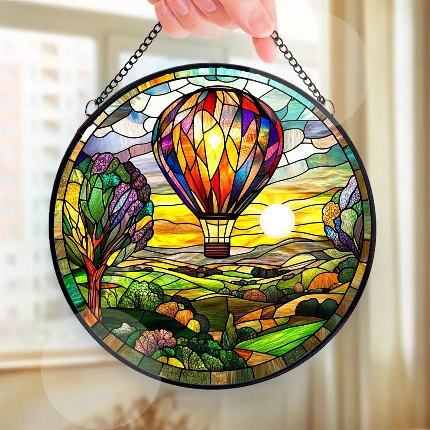 Hot air Balloon in The Early Morning Mist Suncatcher Indoor/Outdoor ...