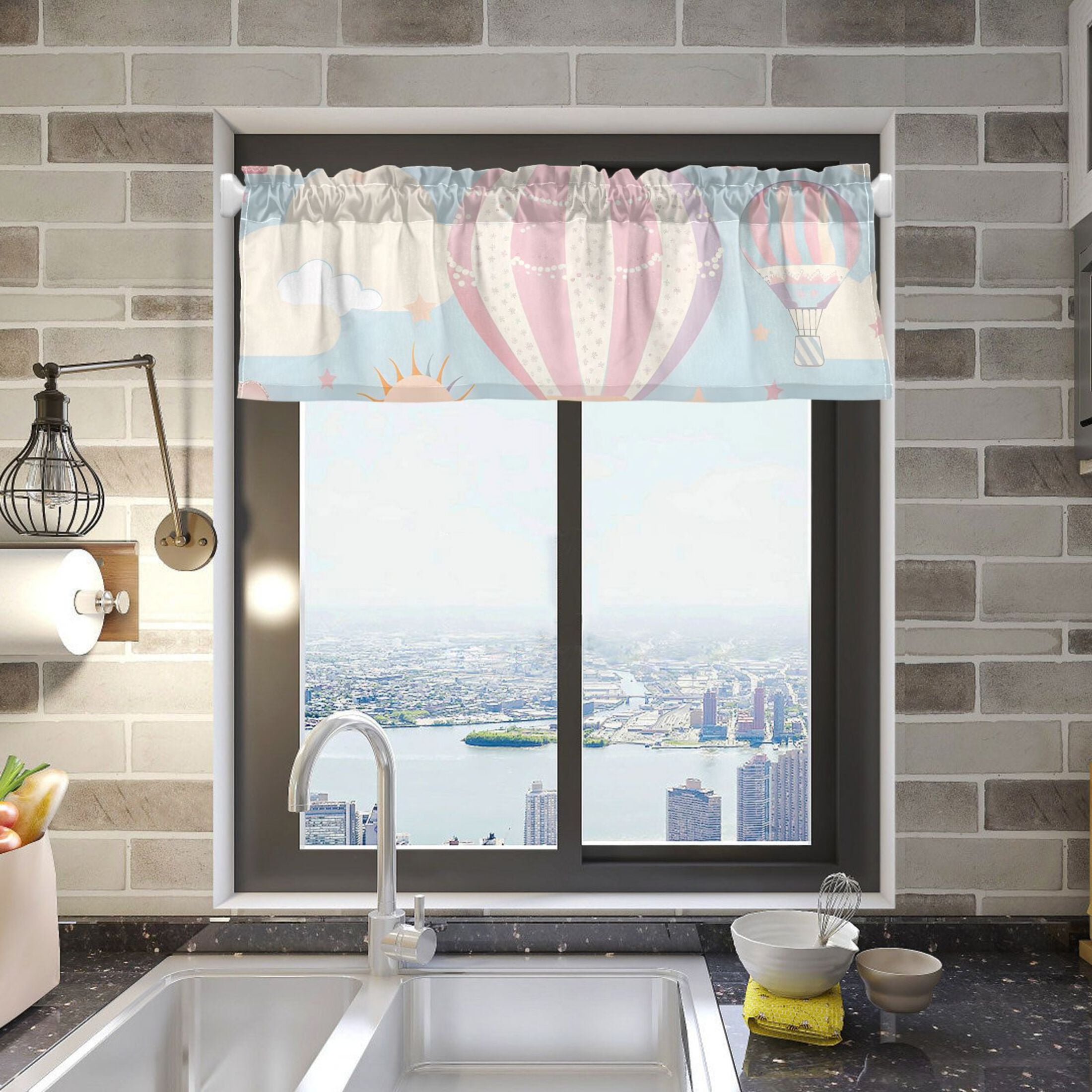 Hot-air Balloon Flying Valance Curtains 54"x18" Rod Pocket for Kitchen ...