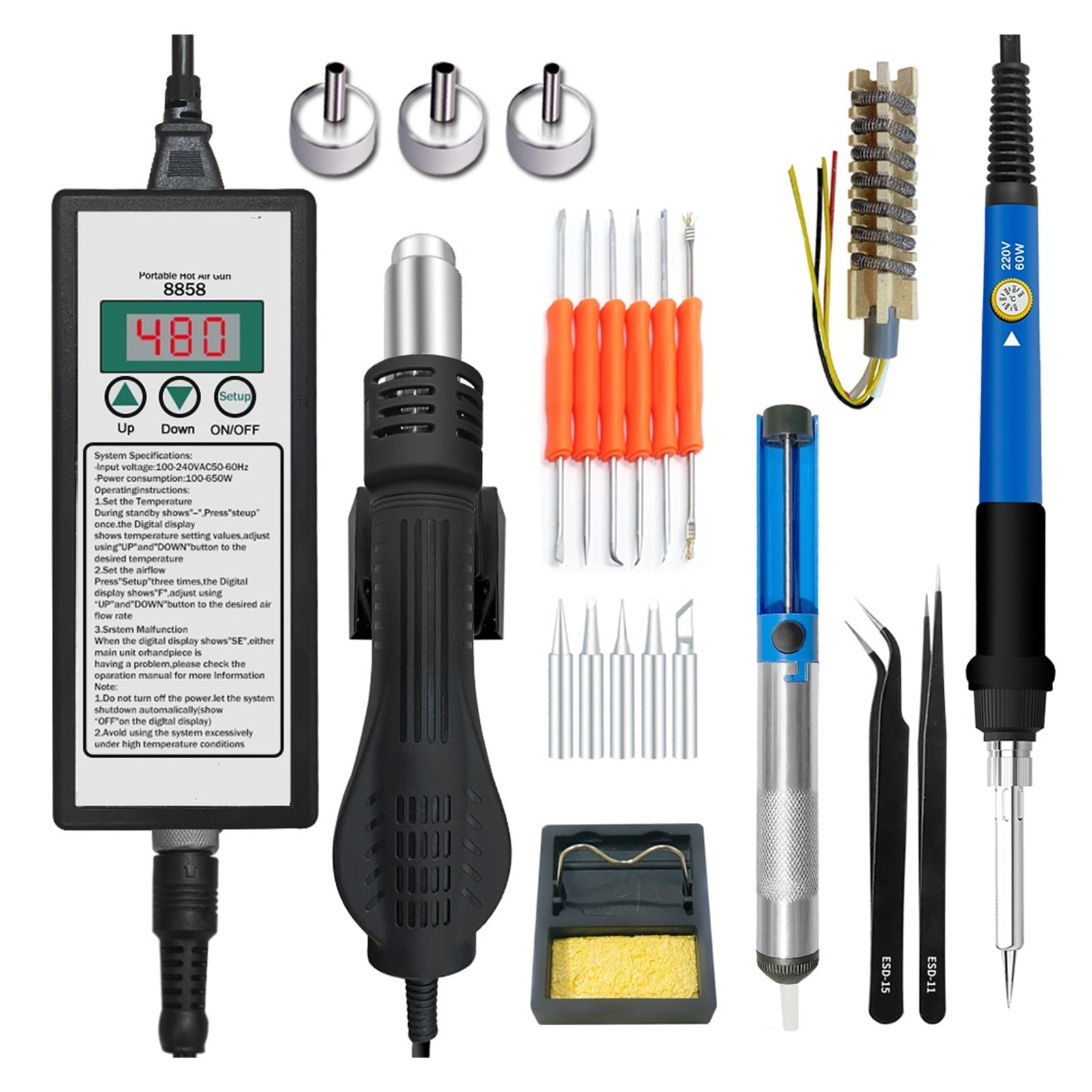 Hot air gun 8858 Micro Rework soldering station LED Digital Hair dryer ...